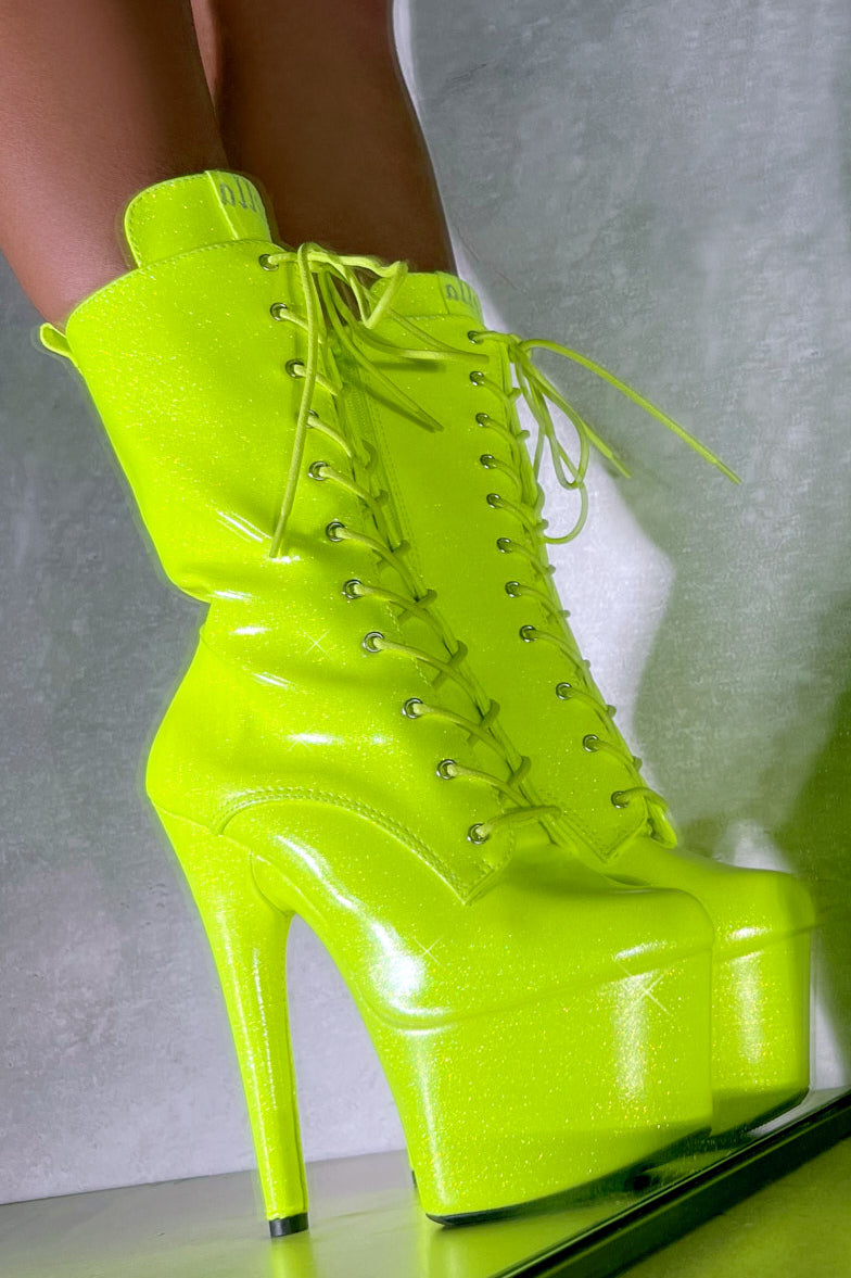 Hella Heels The Glitterati 7inch Boots - Citrus Yellow Burst – Pole ...